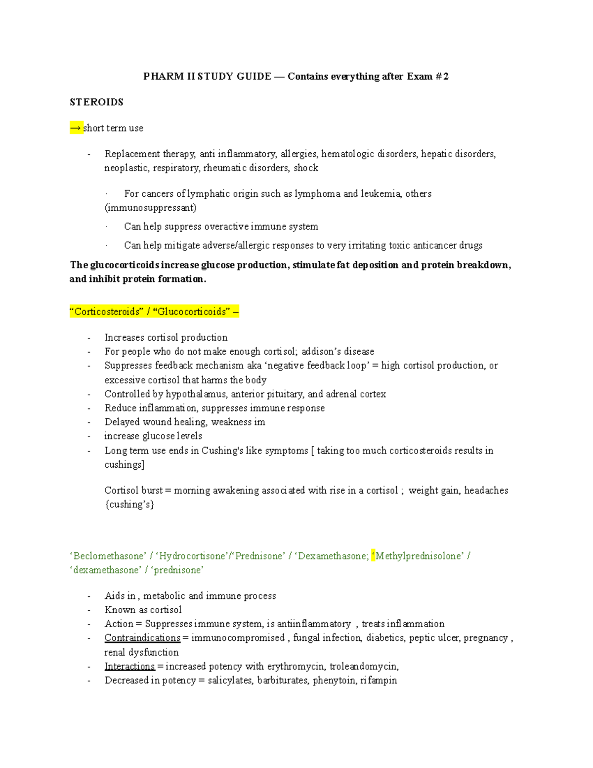 Study Guide - pharm II - ,mmm - PHARM II STUDY GUIDE — Contains ...