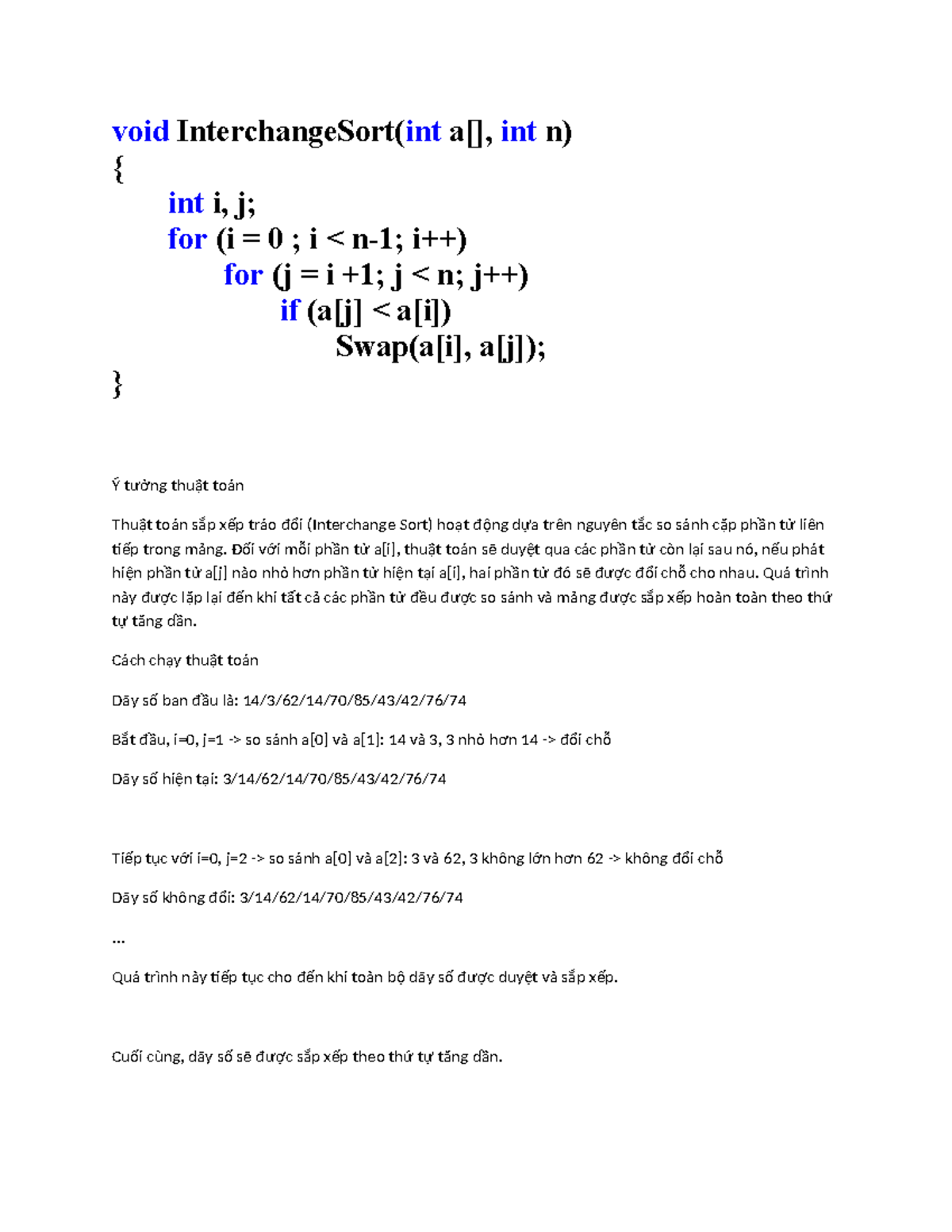 Ý tưởng thuật toán - ads ádf ádfasd ád - void InterchangeSort(int a ...