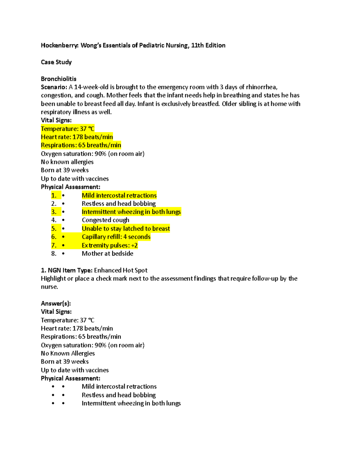 Bronchiolitis NGN Case Study Student - Hockenberry: Wong’s Essentials ...