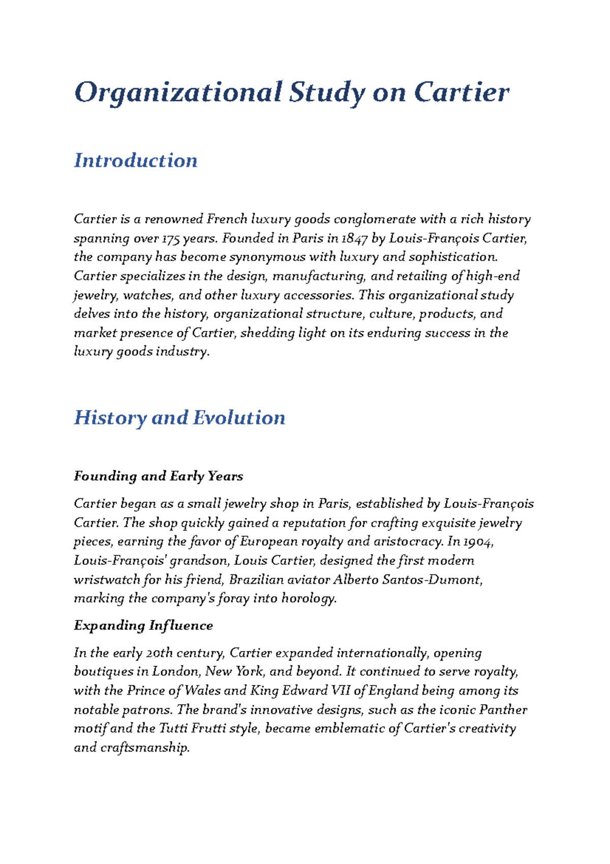 Organizational Study on Cartier - Organizational Study on Cartier ...