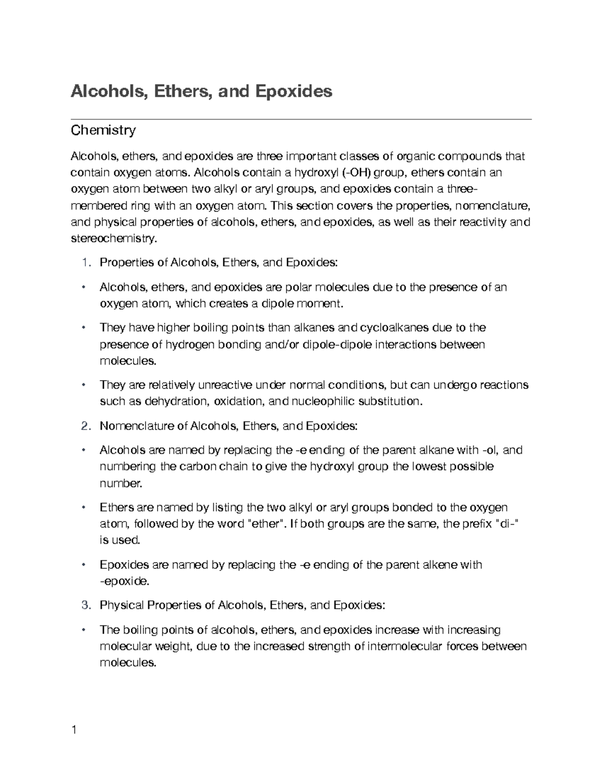 Alcohols, Ethers, and Epoxides Notes - Alcohols, Ethers, and Epoxides ...