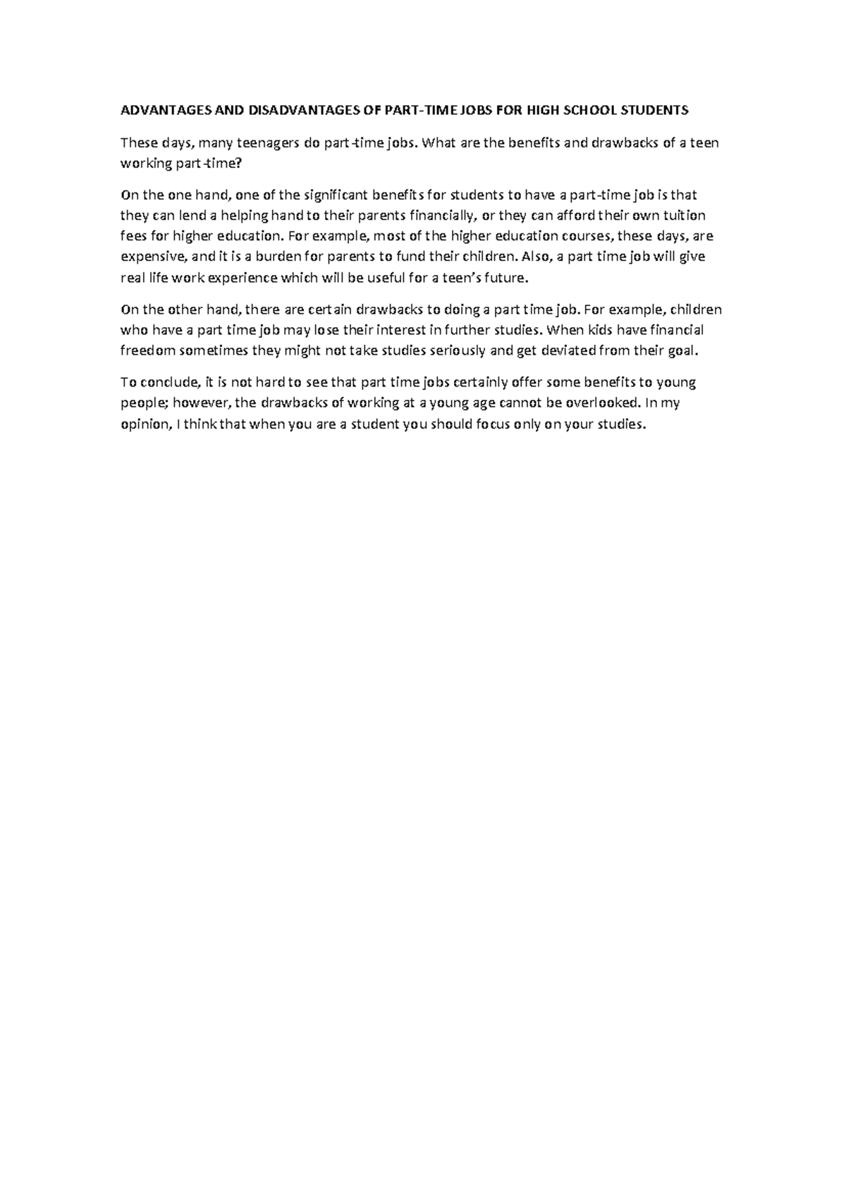 Advantages AND Disadvantages OF PART-TIME JOBS - ADVANTAGES AND ...