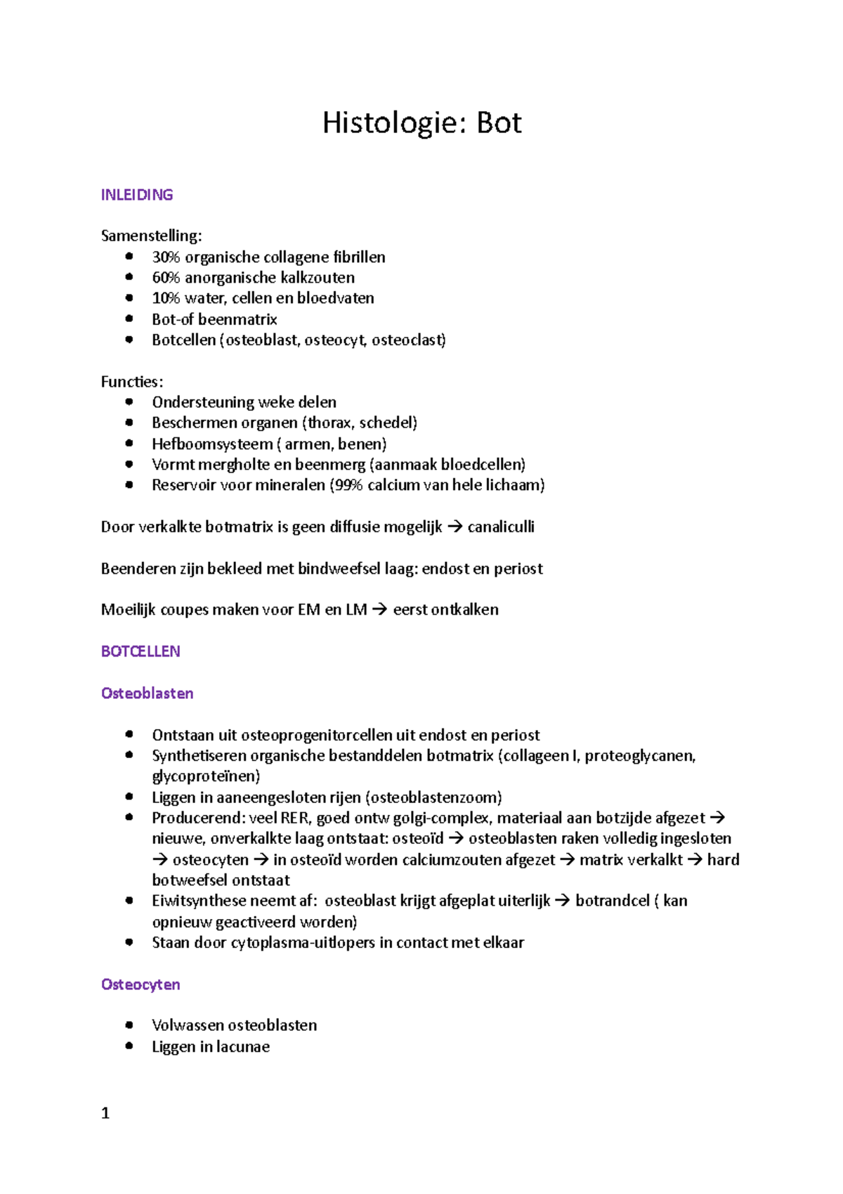 Bot - samenvatting van het deel bot - Histologie: Bot INLEIDING ...