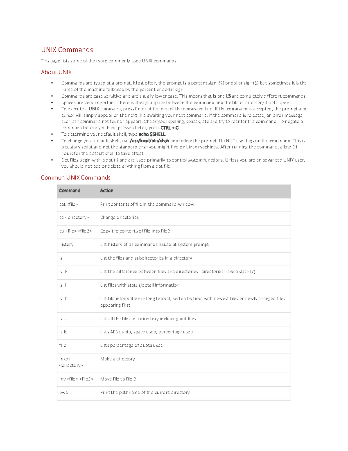 Unix Commands Unix Commands This Page Lists Some Of The More Commonly Used Unix Commands