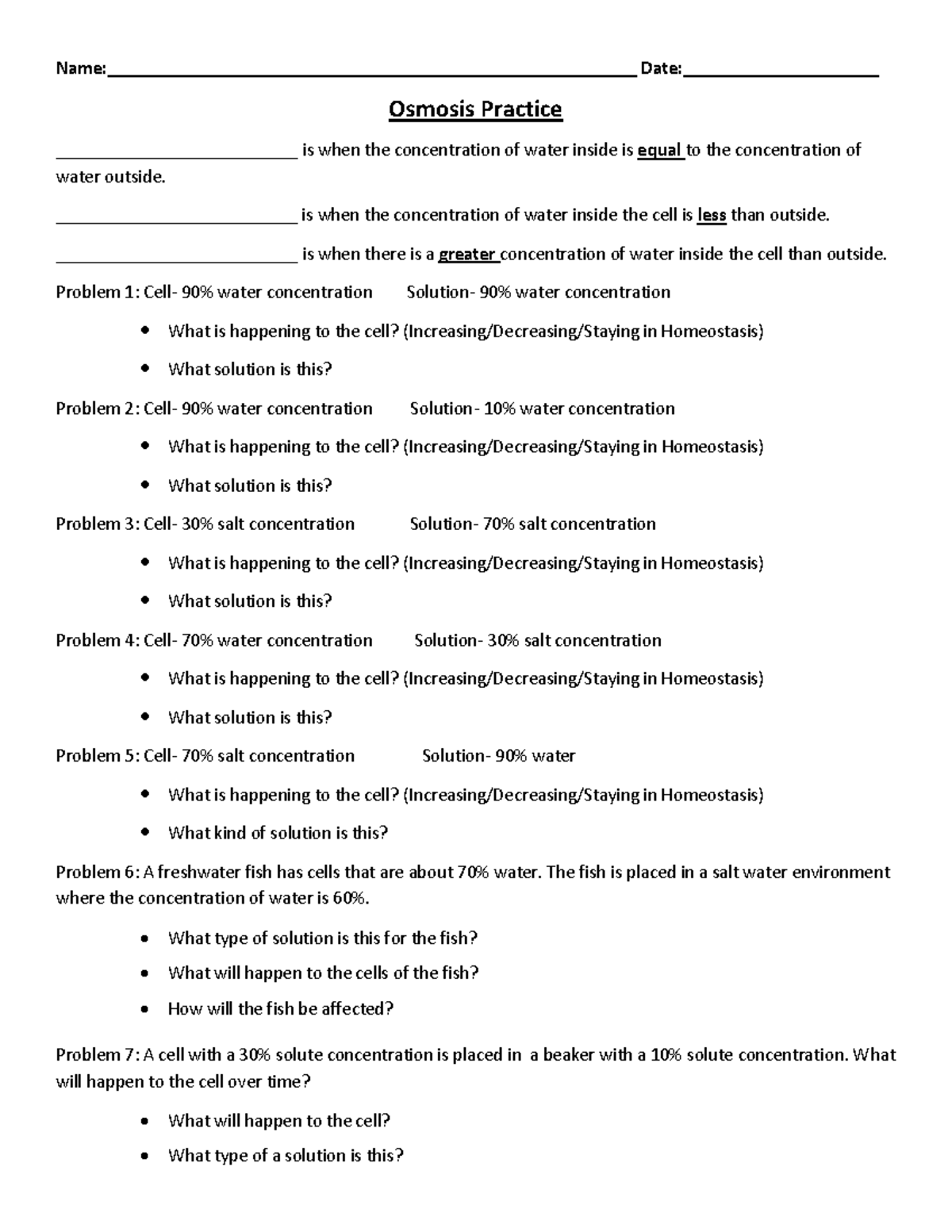 Osmosis Practice WS - Notes - Name