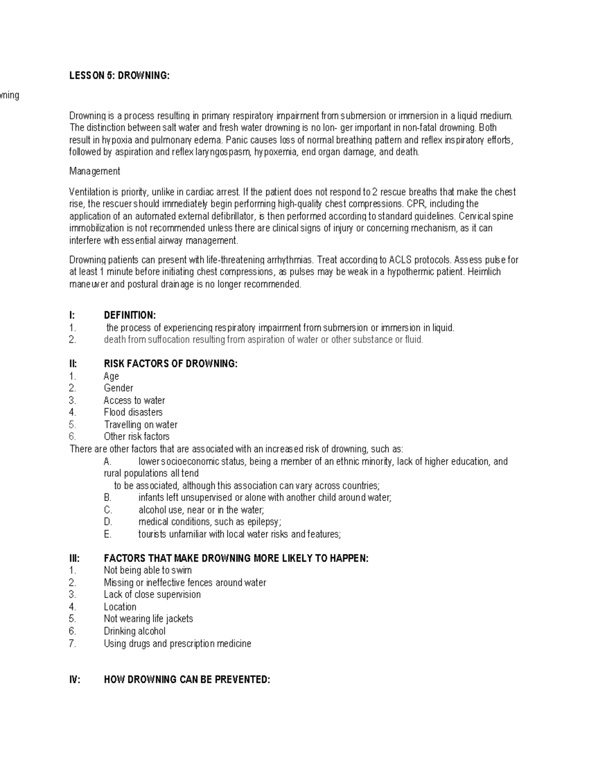 PE-reviewer - ADDITIONAL INFORMATIONS - LESSON 5: DROWNING: Drowning is ...