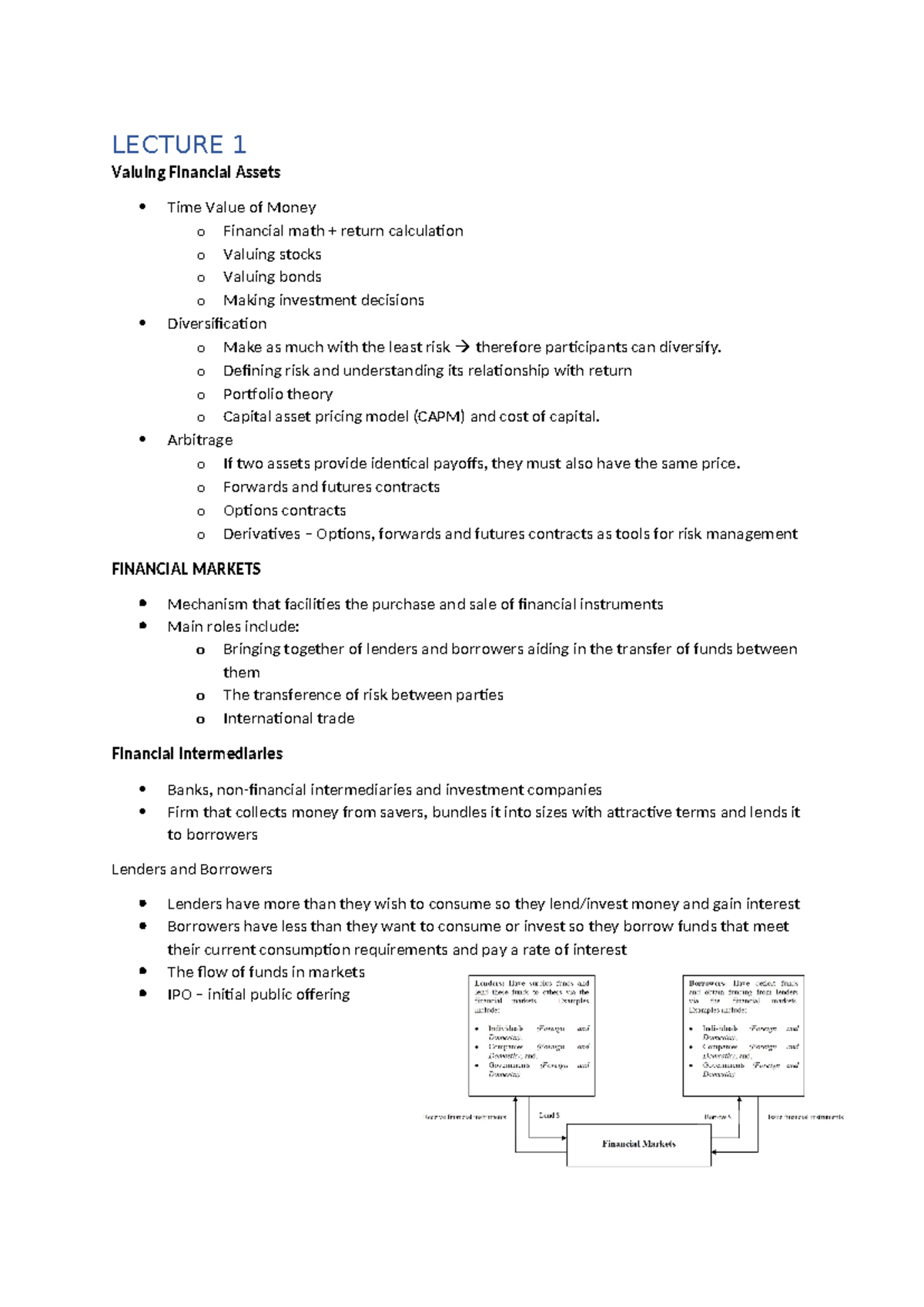 lecture notes 1-12 - LECTURE 1 Valuing Financial Assets Time Value of ...