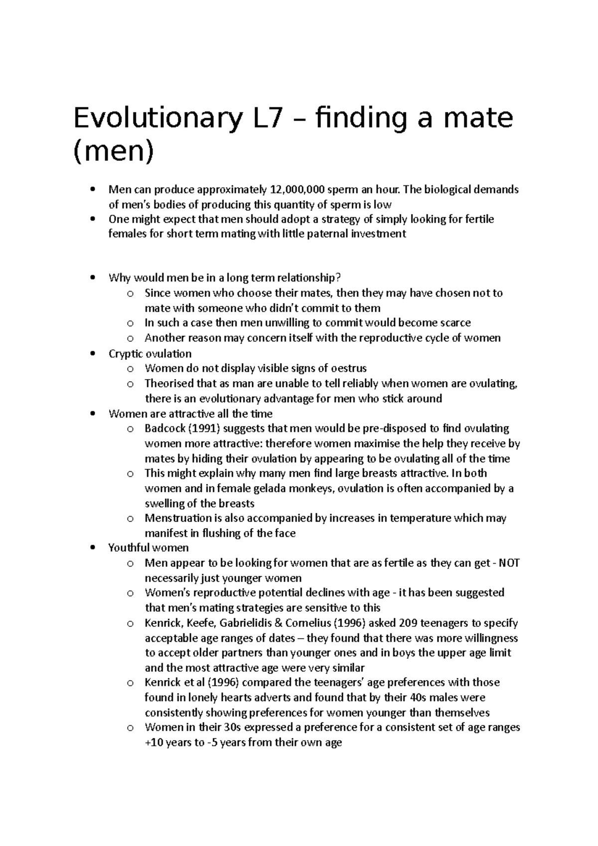 Finding a mate in males - Evolutionary L7 – finding a mate (men) Men ...
