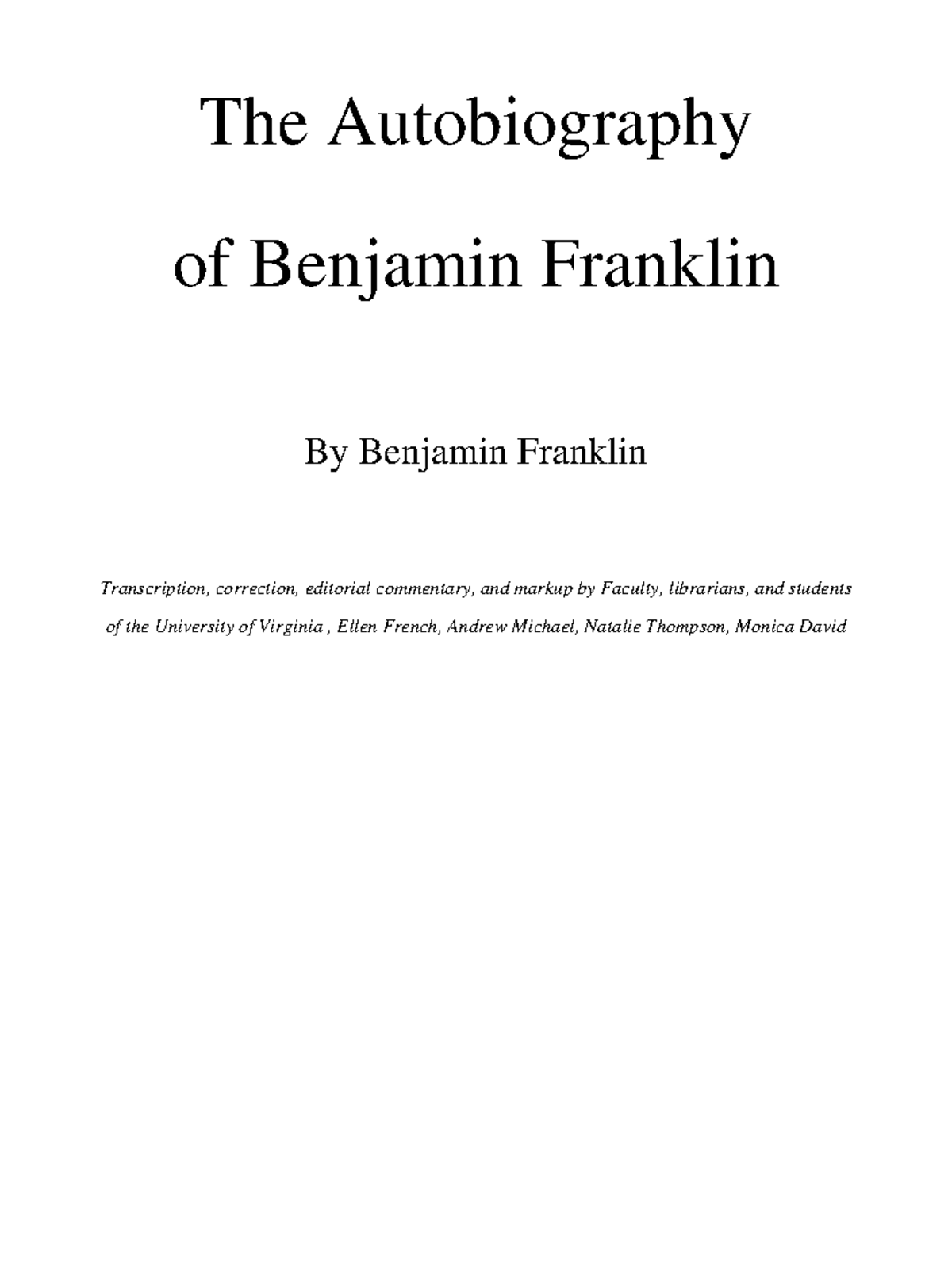 Benjamin franklin-autobiography - The Autobiography of Benjamin ...