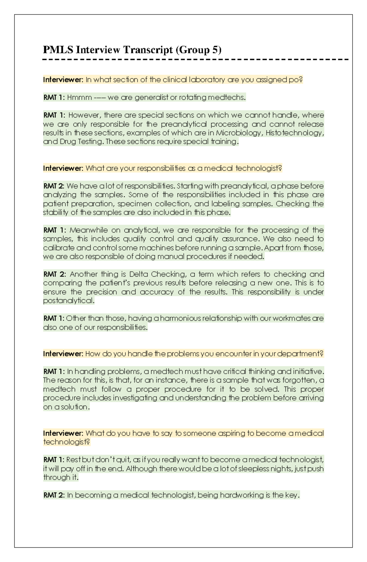 PMLS - Summarized Transcript - PMLS Interview Transcript (Group 5 ...