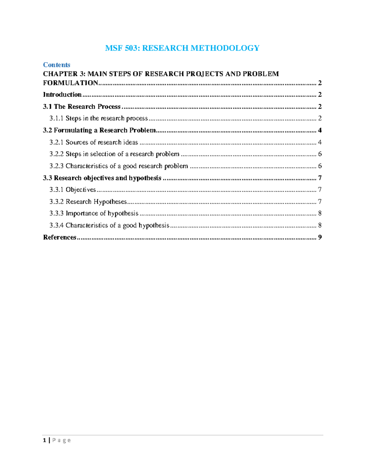 MSF 503 MAIN Steps OF Research Projects AND Problem Formulation Chapter ...