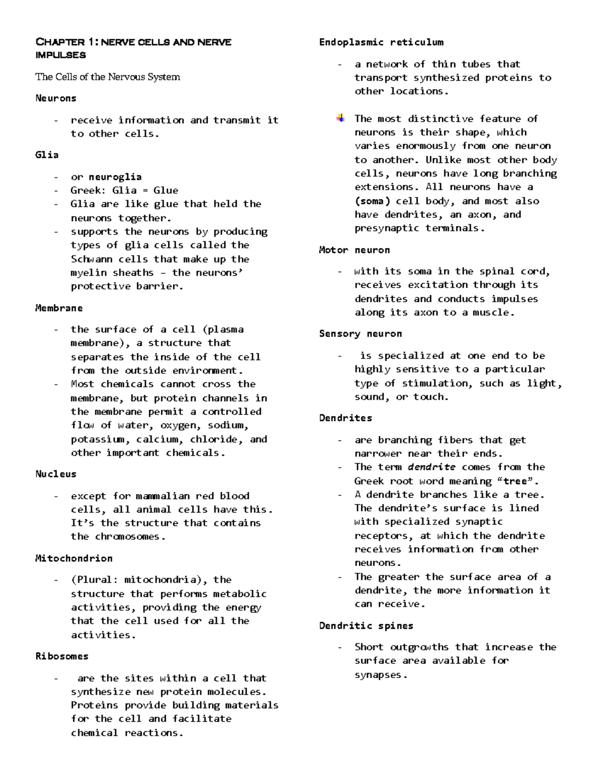 Bio Psych 1 4 1 - Chapter 1: nerve cells and nerve impulses The Cells ...