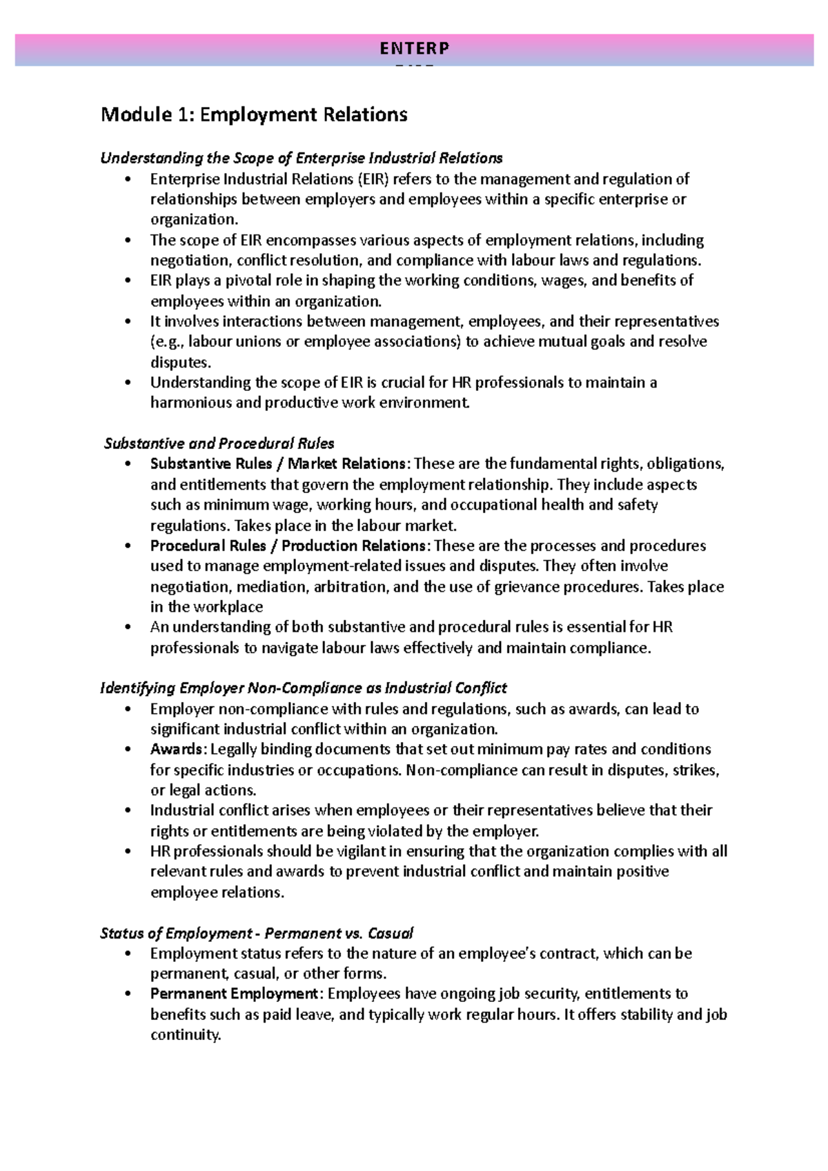 Ent. Industrial Relations - Module 1: Employment Relations ...