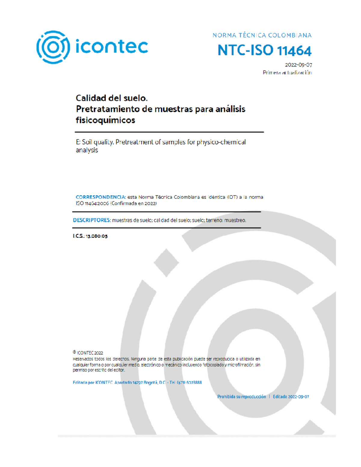 NTC ISO 11464 2022 Preparacion DE Muestras DE Suelos - Taller sobre Interpretación de Análisis ...