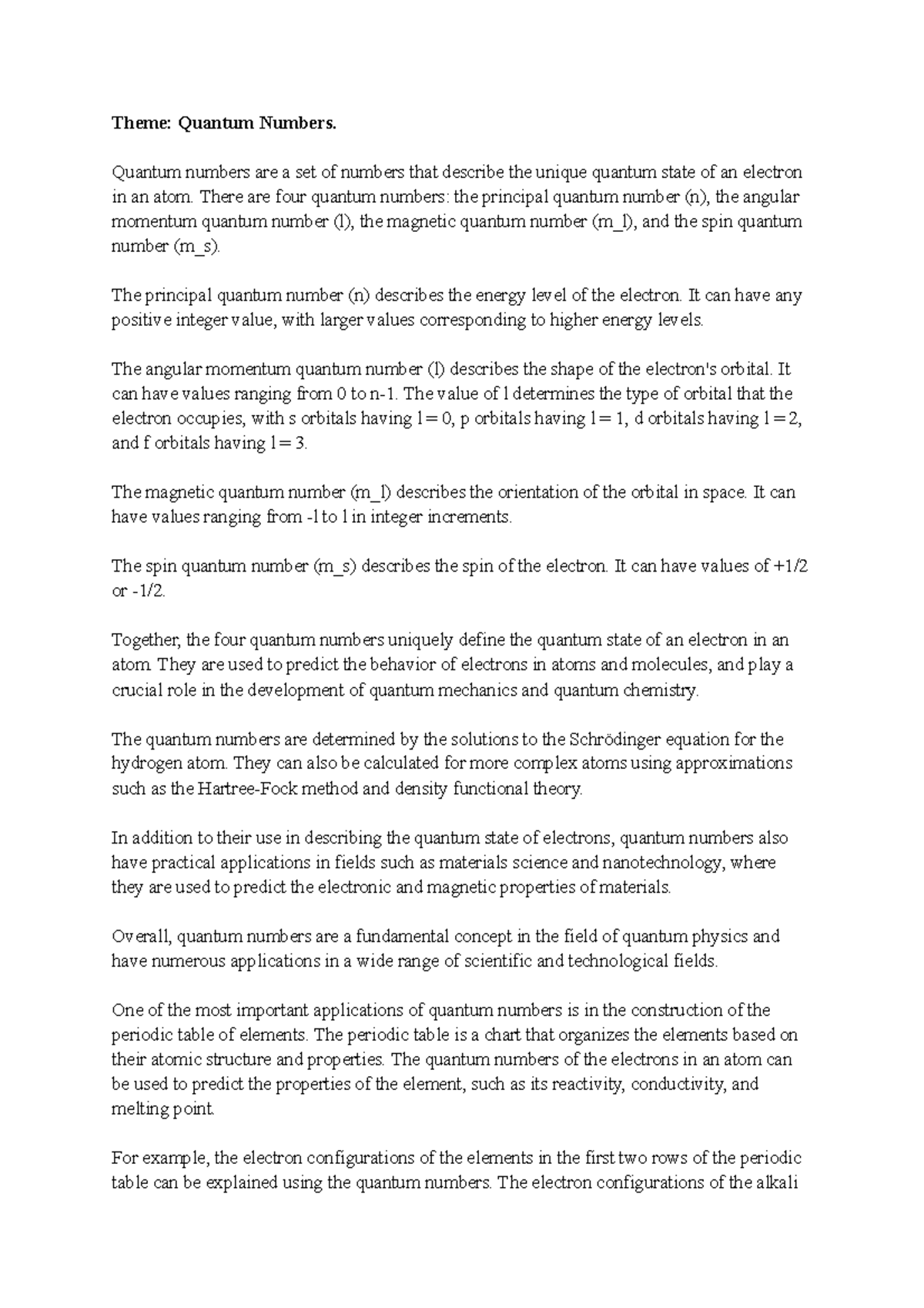Quantum Numbers Notes - Notas acerca de los números cuánticos en inglés ...