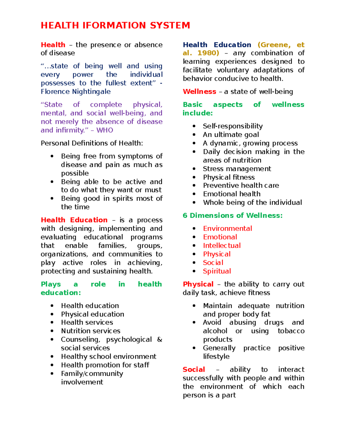 Health Information System - Health Topic - Health – the presence or ...