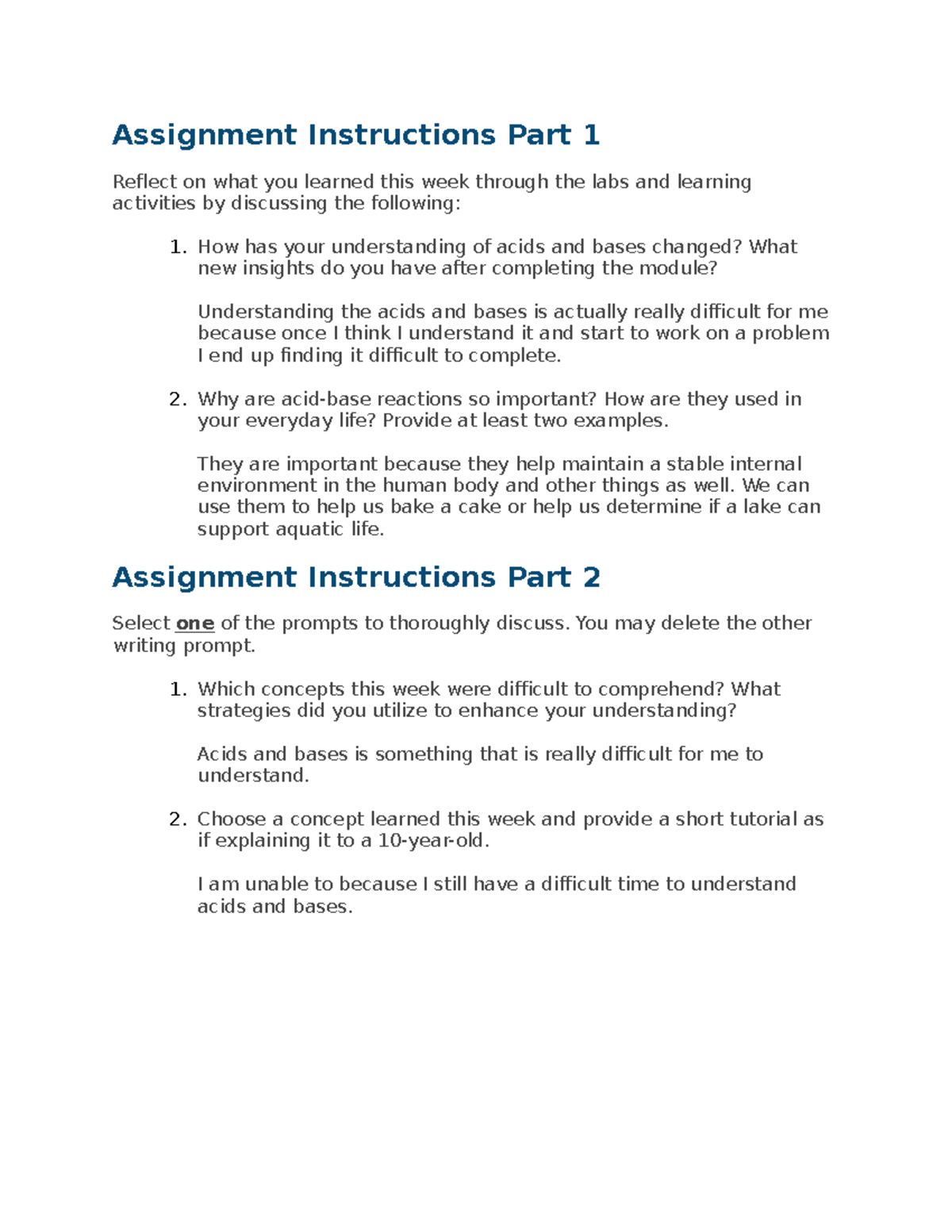 Module 6 reflection - na... - Assignment Instructions Part 1 Reflect on ...