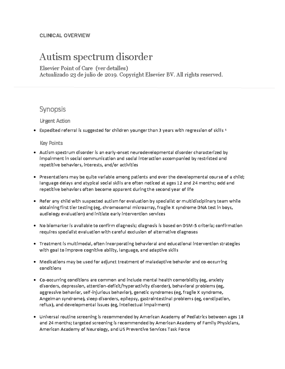 autism spectrum disorder - CLINICAL OVERVIEW Autism spectrum disorder ...