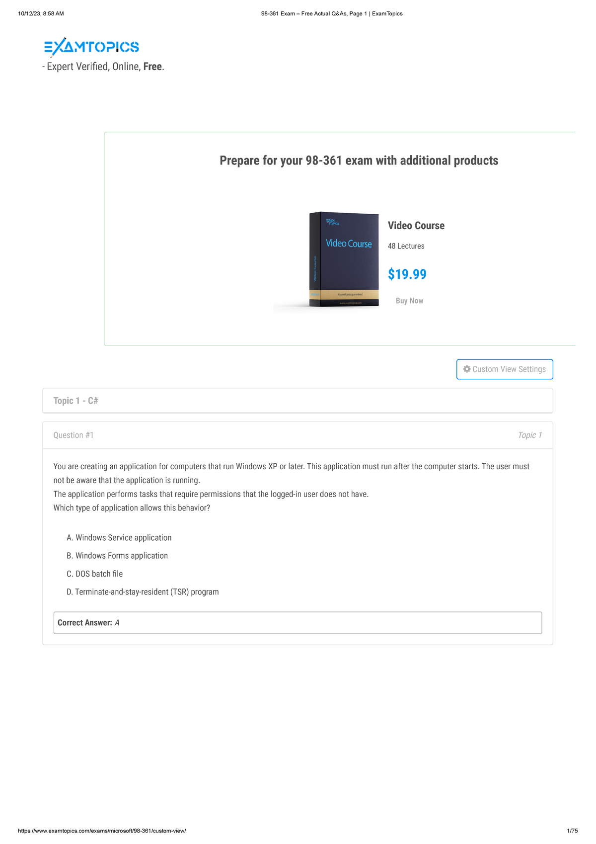 Software Development(98-361 exam) - Video Course 48 Lectures $19. Buy Now - Expert Veried ...