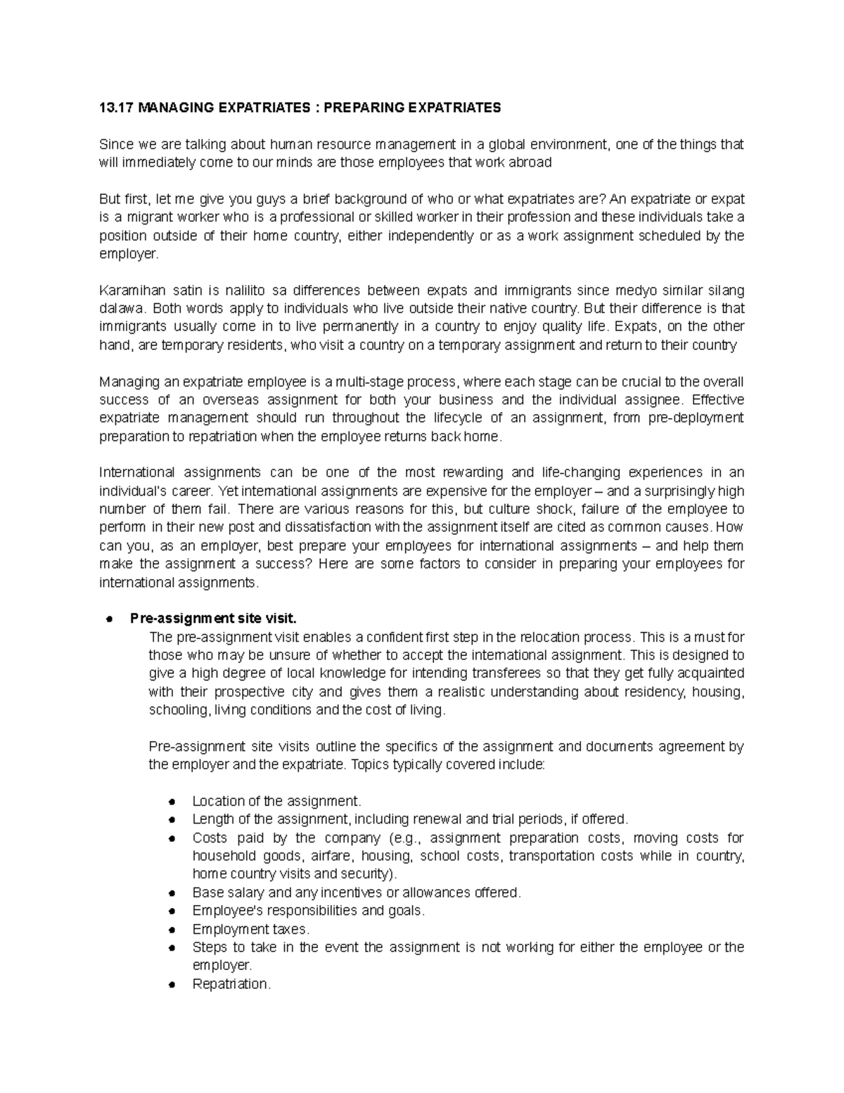 Managing Expatriates - 13 MANAGING EXPATRIATES : PREPARING EXPATRIATES ...