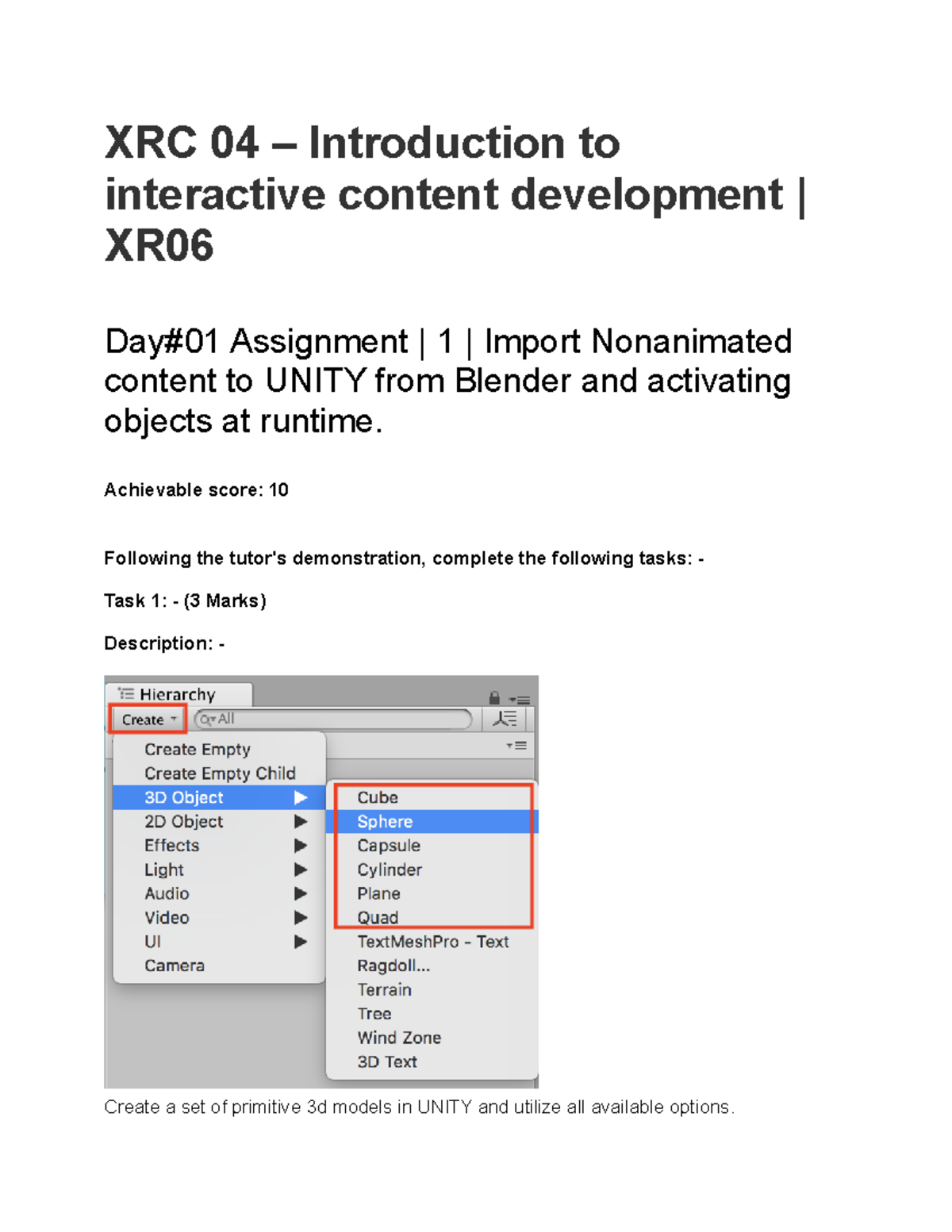 Mod 06- Introduction to Interactive Content Dev XR06 assignments - XRC ...