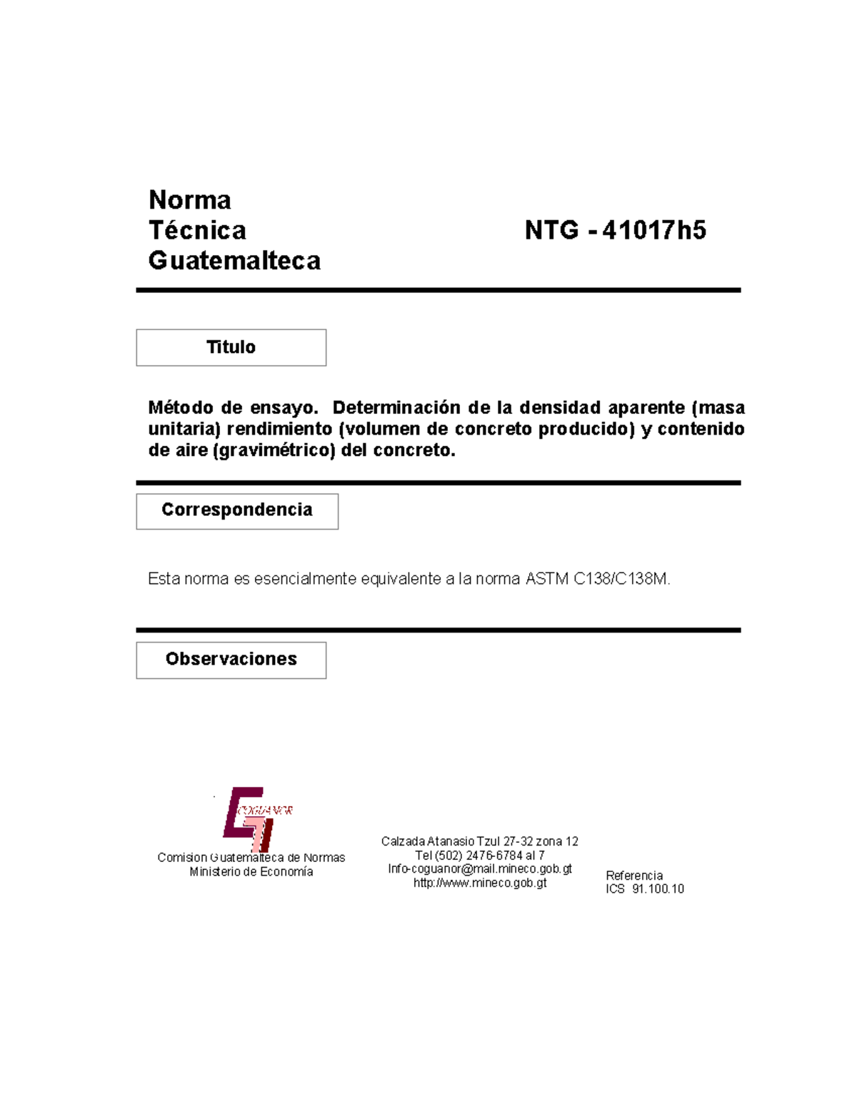 ASTM C 138 peso unitario o densidad - Norma Técnica NTG - 41017h ...