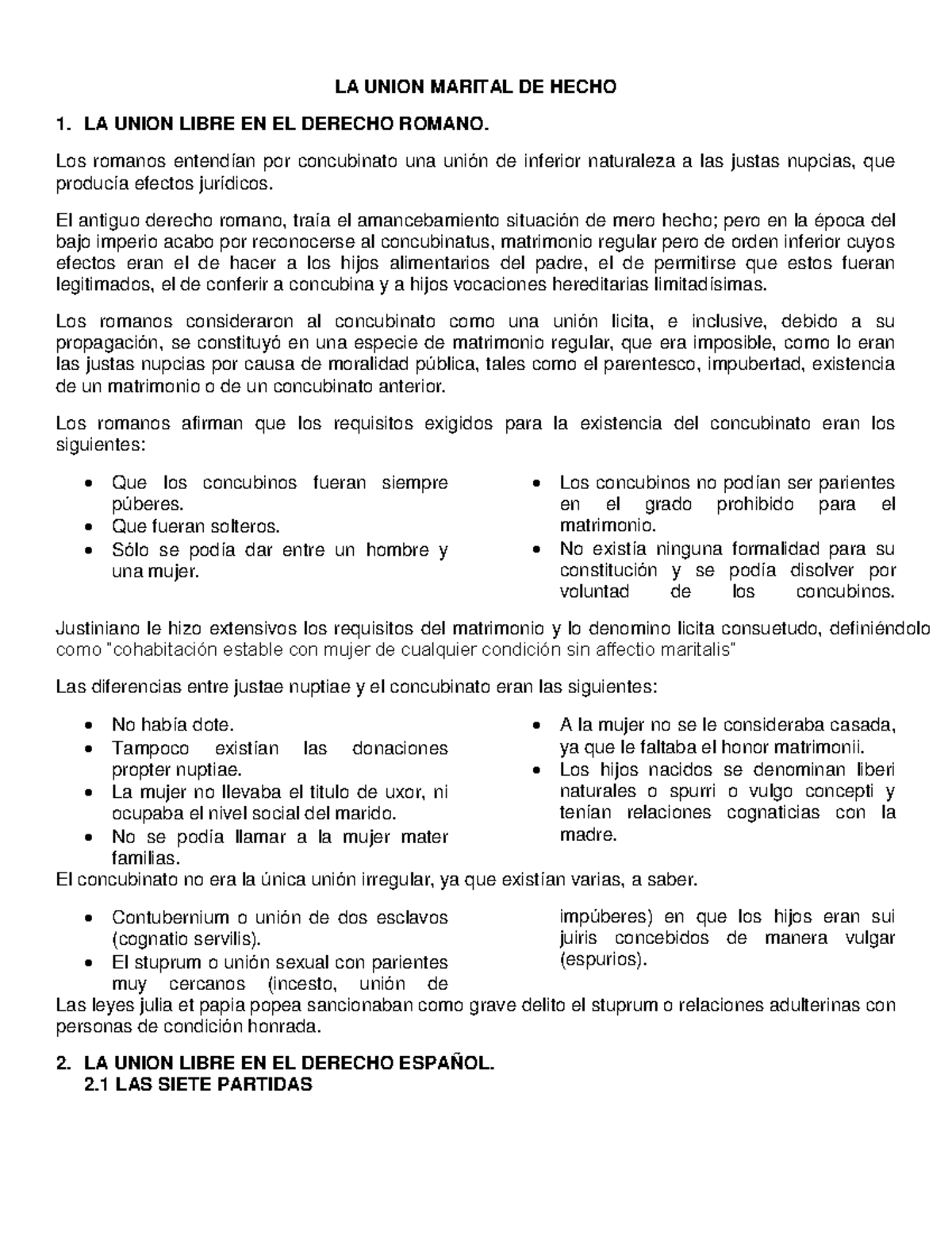 LA Union Marital DE Hecho y Capitulaciones Matrimoniales Resumen ...