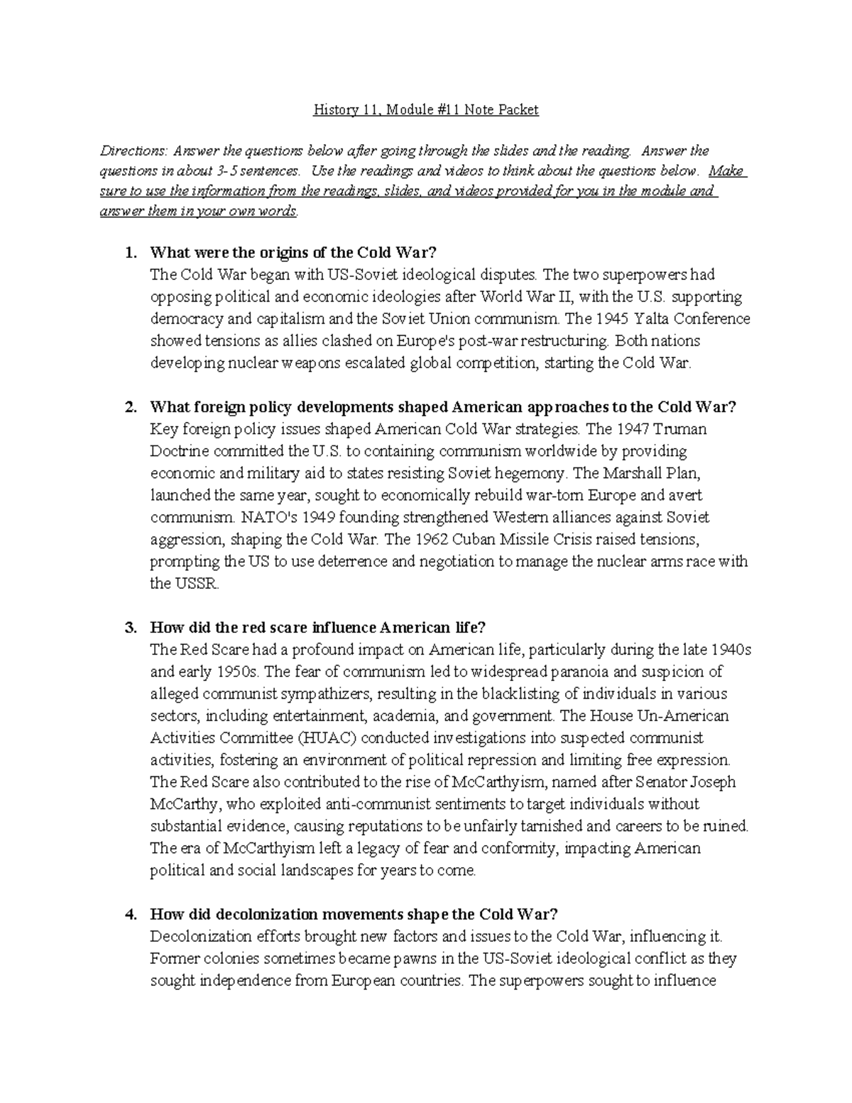 History 11, Module #11 Note Packet - History 11, Module #11 Note Packet ...
