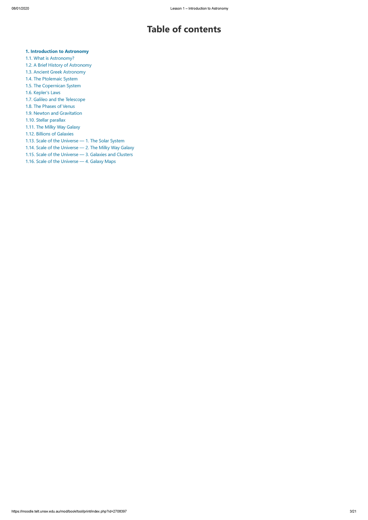 Lesson 1 – Introduction to Astronomy - Table of contents 1 ...