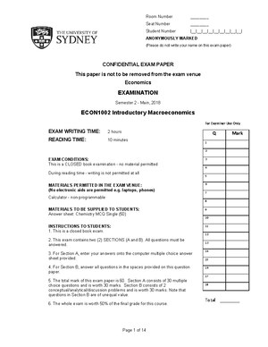 2023 Mid Semester 2 Exam ECON1002 - 2023 Mid Semester Exam ECON Flag ...