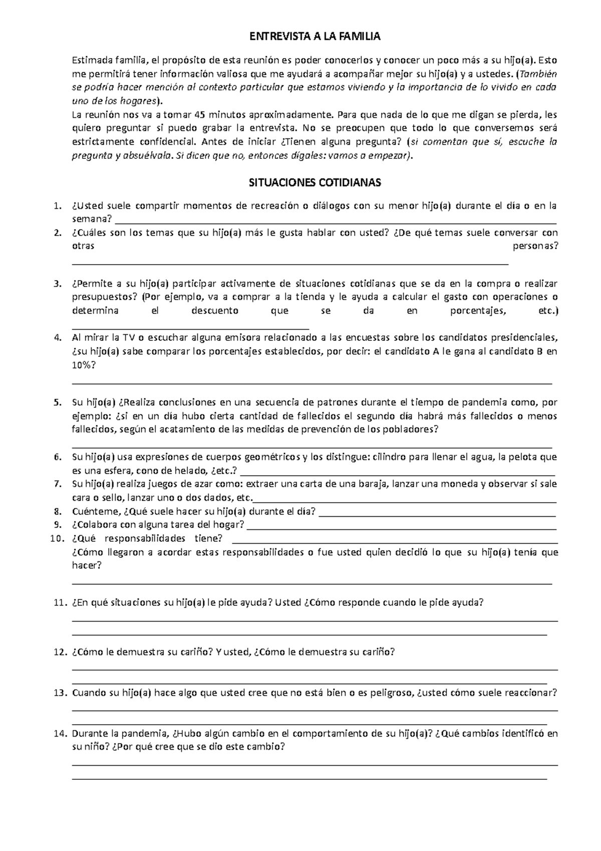 Entrevista A LA Familia DEL Nivel Secundaria 2021 - ENTREVISTA A LA ...