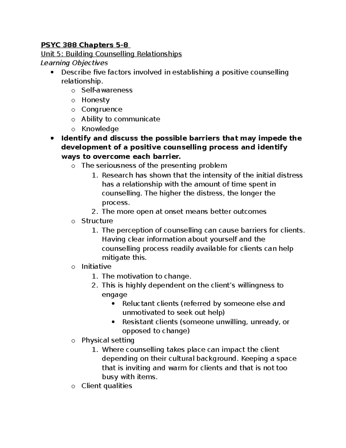 PSYC 388 (chp 5-8) - Review for Quiz 2 (Chapters 5-8) - PSYC 388 Chapters 5- Unit 5: Building ...