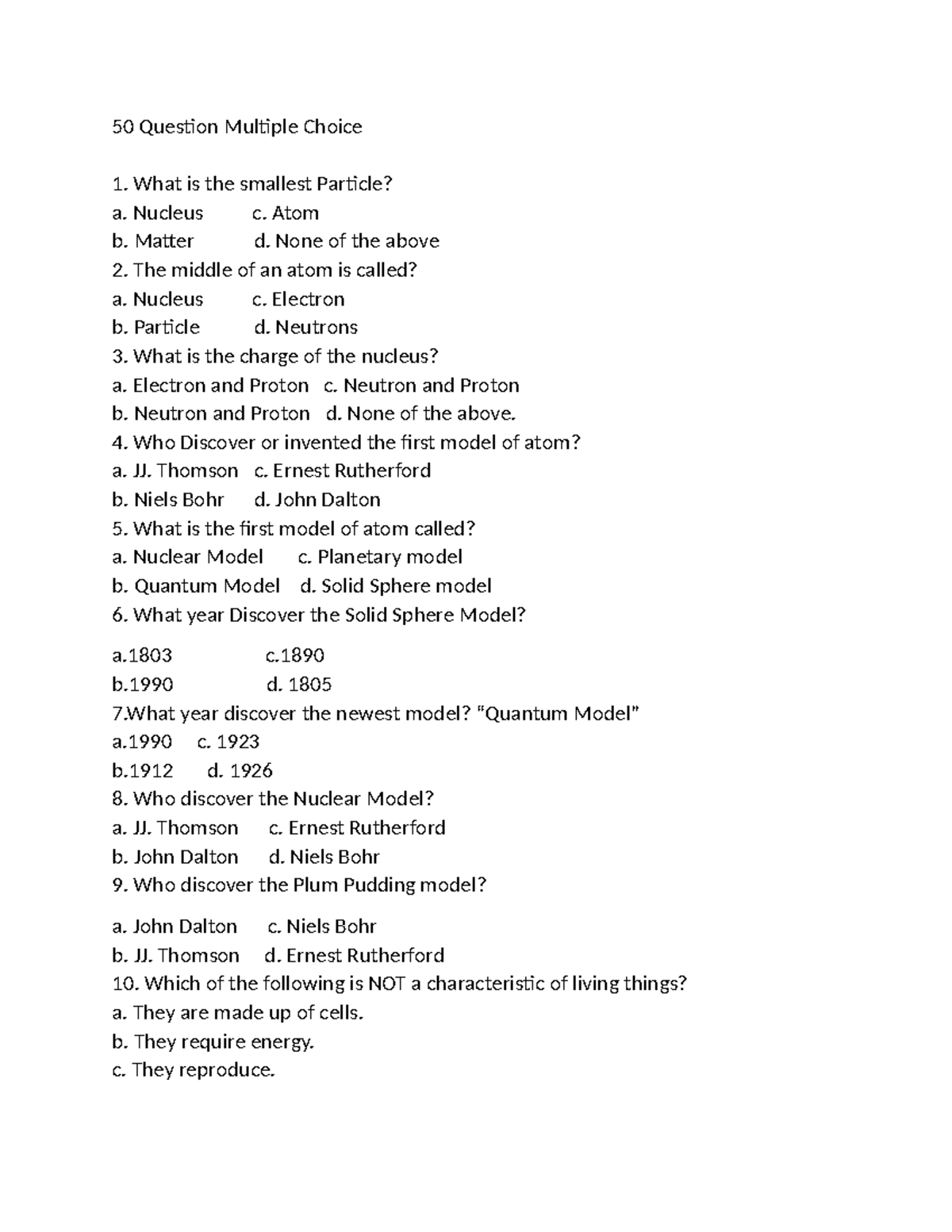 Science notes for tests - 50 Question Multiple Choice What is the ...