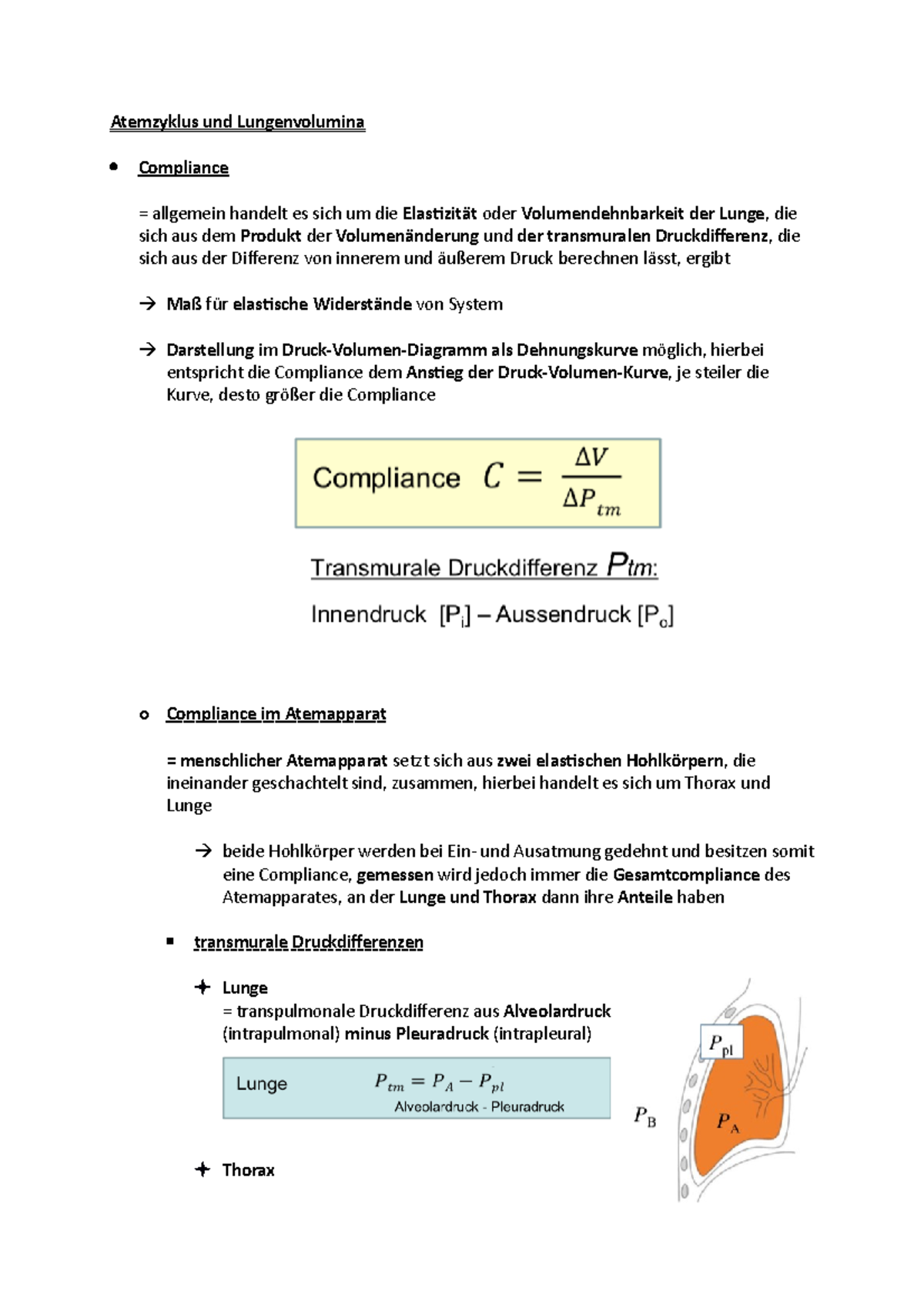 Atemzyklus und Lungenvolumina - : Ptm der Lunge bei Einatmung mit ...
