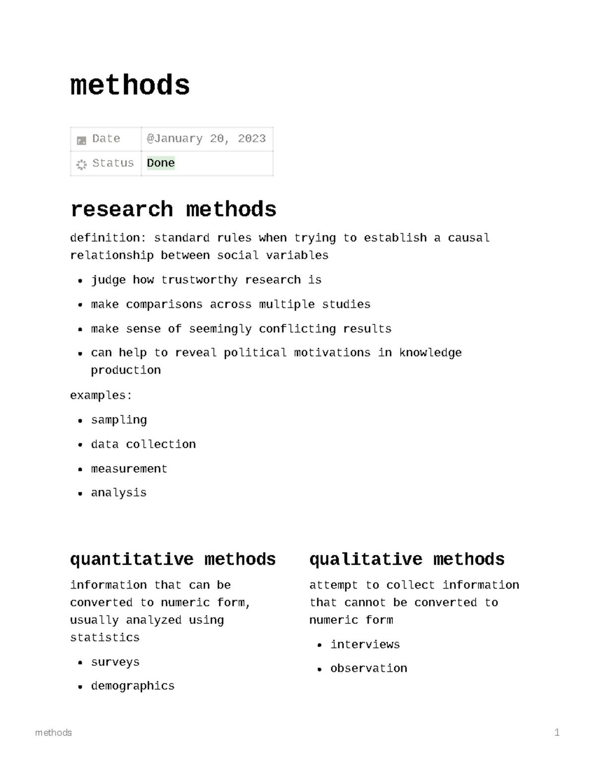Lecture on research methods - methods Date Status Done research methods ...