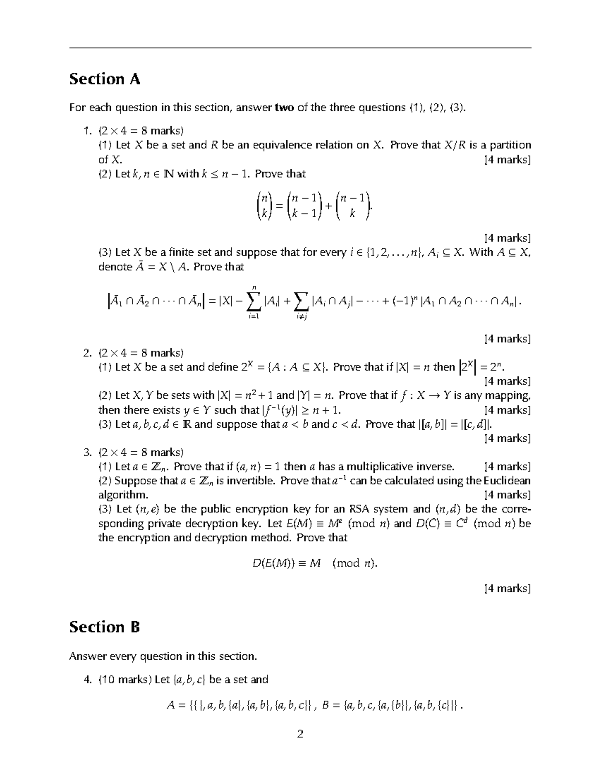 236-23-e - 2023 exam paper! - Section A For each question in this section, answer two of the ...