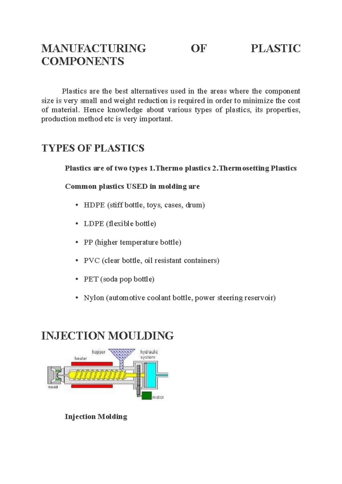 Manufacturing OF Plastic Components - MANUFACTURING OF PLASTIC ...