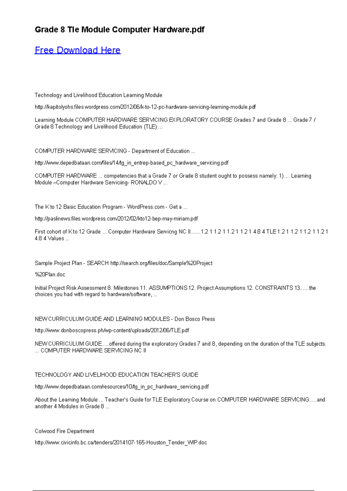 Grade 8 tle module computer hardware - Grade 8 Tle Module Computer ...