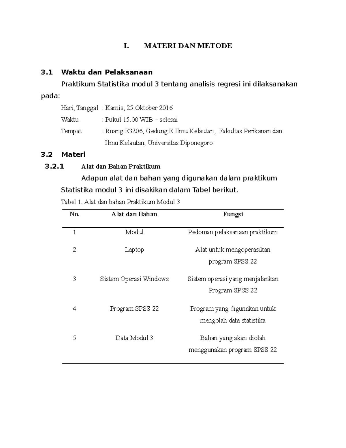Metode statistik analisa regresi - I. 3 MATERI DAN METODE Waktu dan ...
