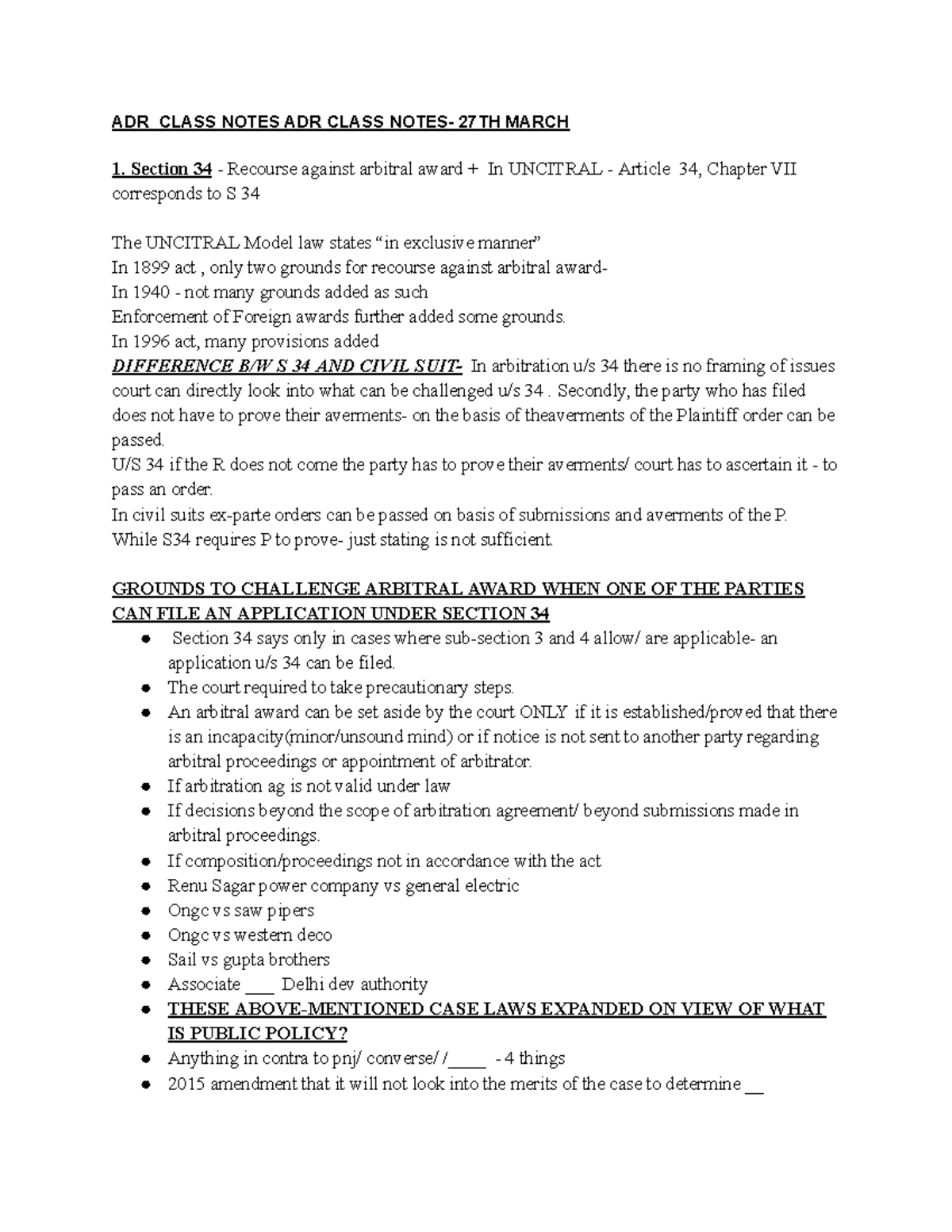 ADR Class Notes- 27TH March - ADR CLASS NOTES ADR CLASS NOTES- 27TH ...