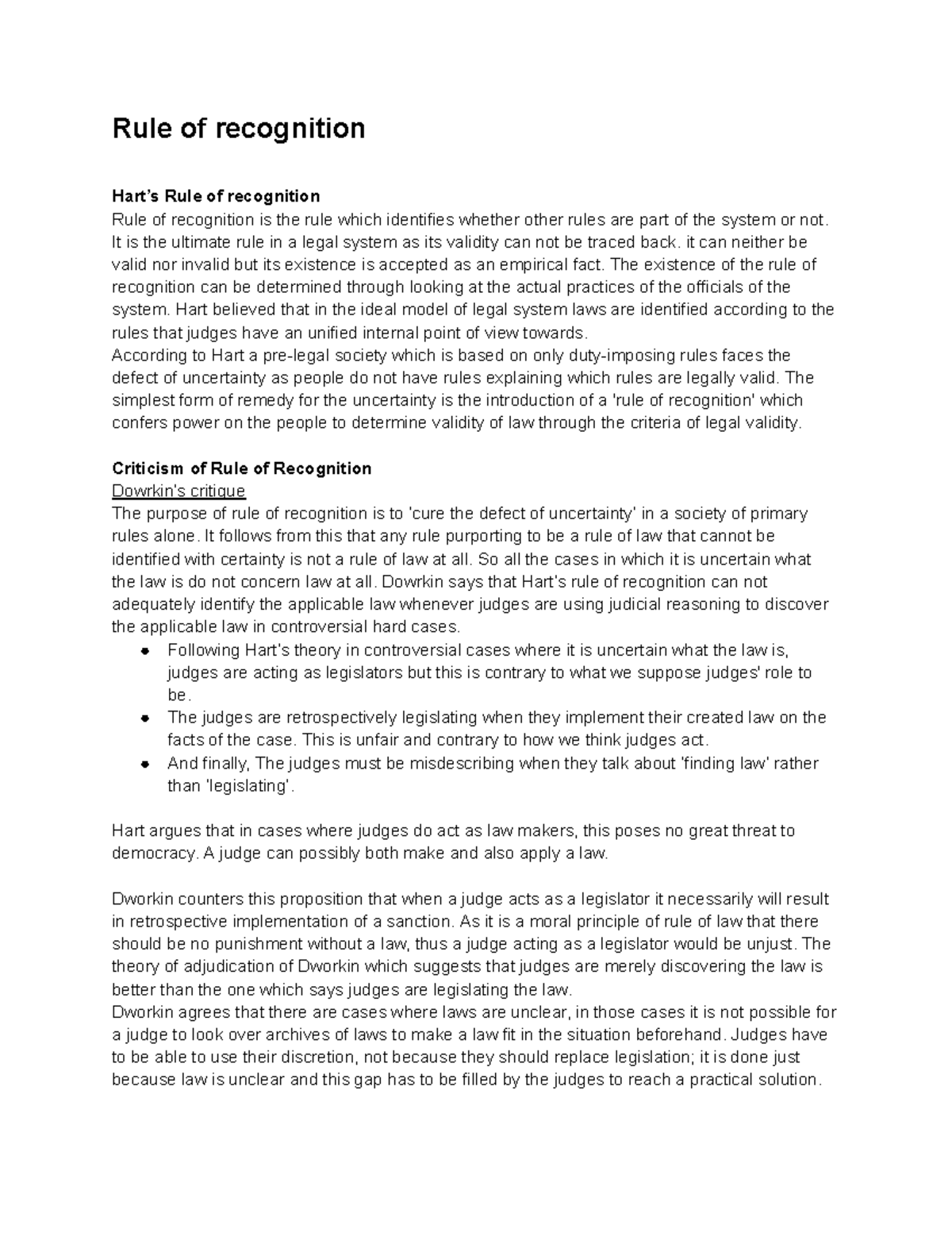 Hart's Rule of recognition - Rule of recognition Hart’s Rule of recognition Rule of recognition ...