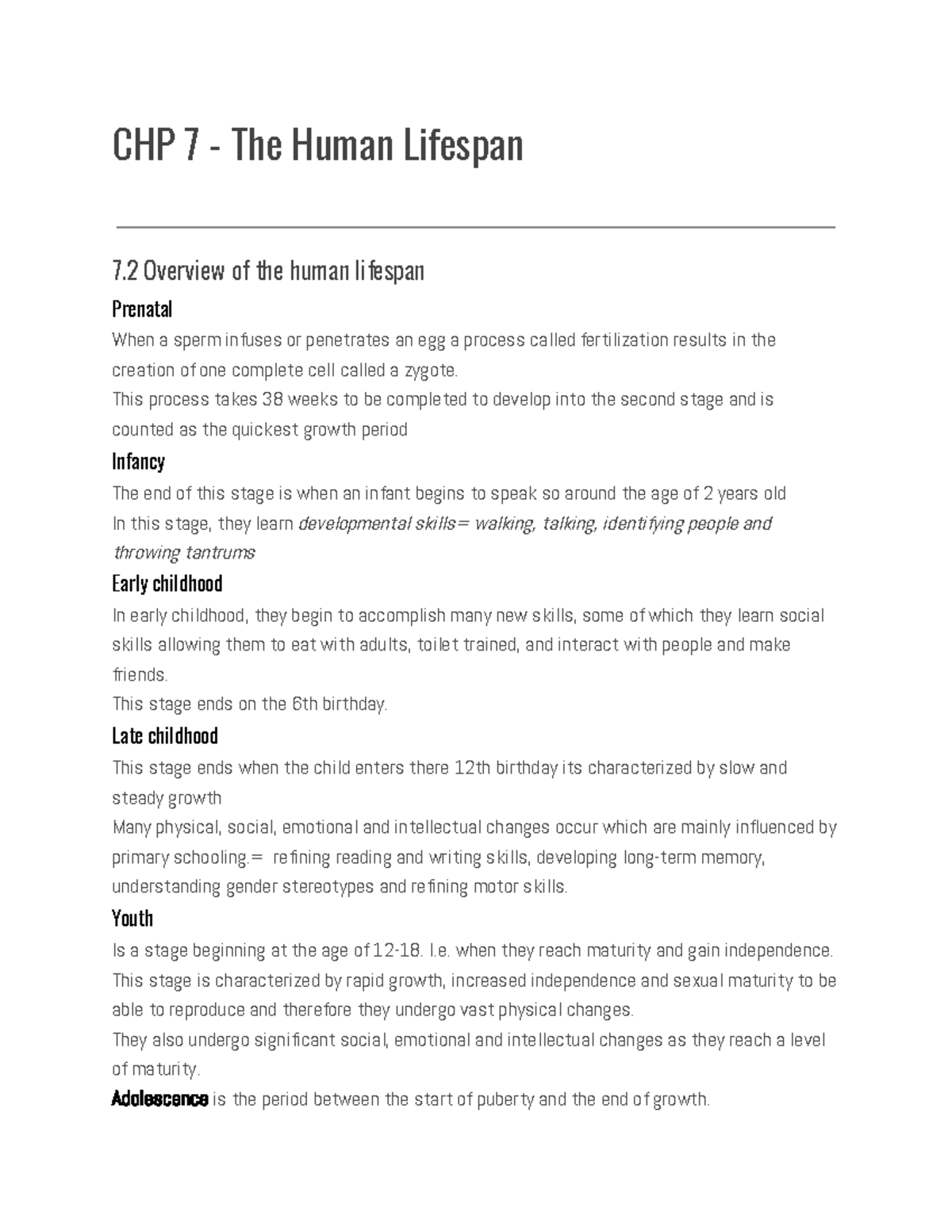 CHP 7 - The Human Lifespan - Google Docs - CHP 7 - The Human Lifespan 7 Overview of the human ...