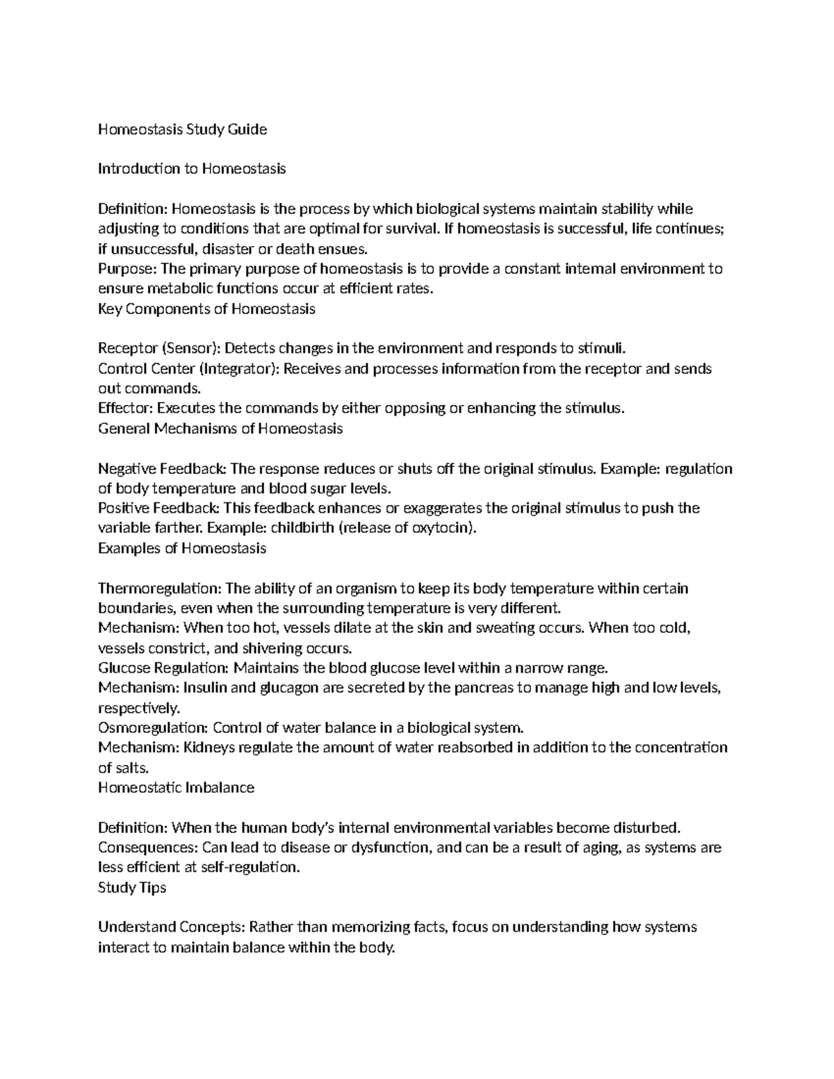Homeostasis Study Guide - Homeostasis Study Guide Introduction to ...