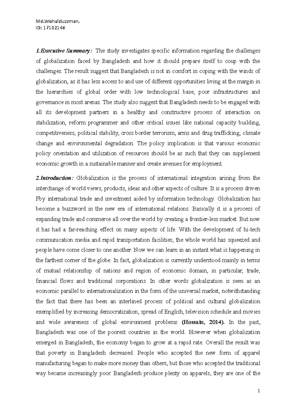 Executive Summary - Grade: B+ - Md. ID: 17102146 1 Summary: The study ...