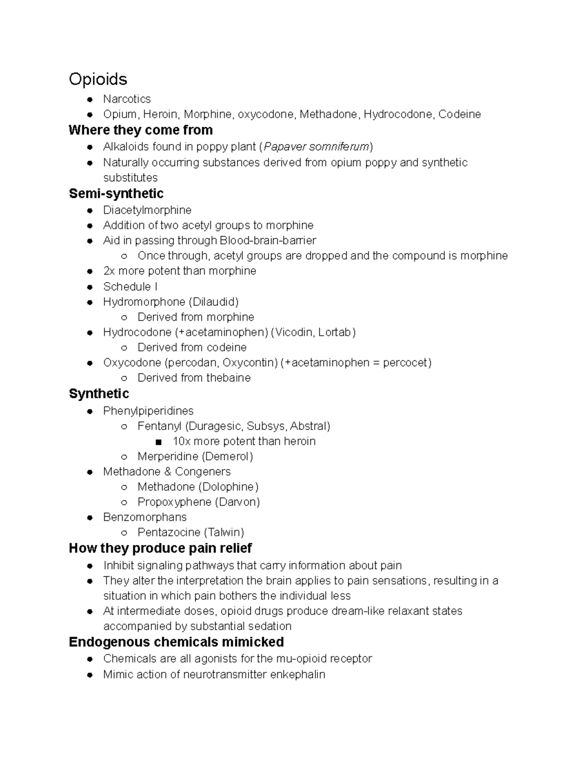 Opioids summary pharm - Opioids Narcotics Opium, Heroin, Morphine ...