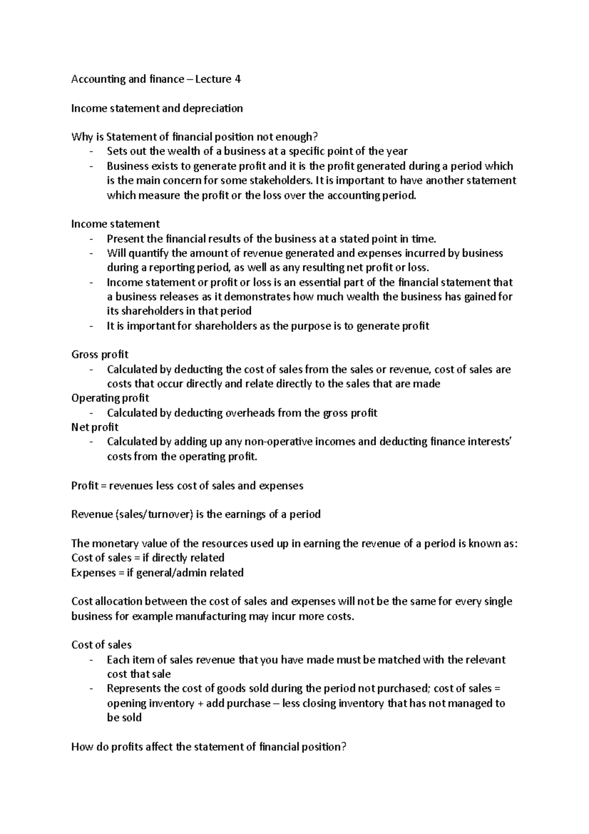 Comprehensive income statement - Accounting and finance – Lecture 4 ...
