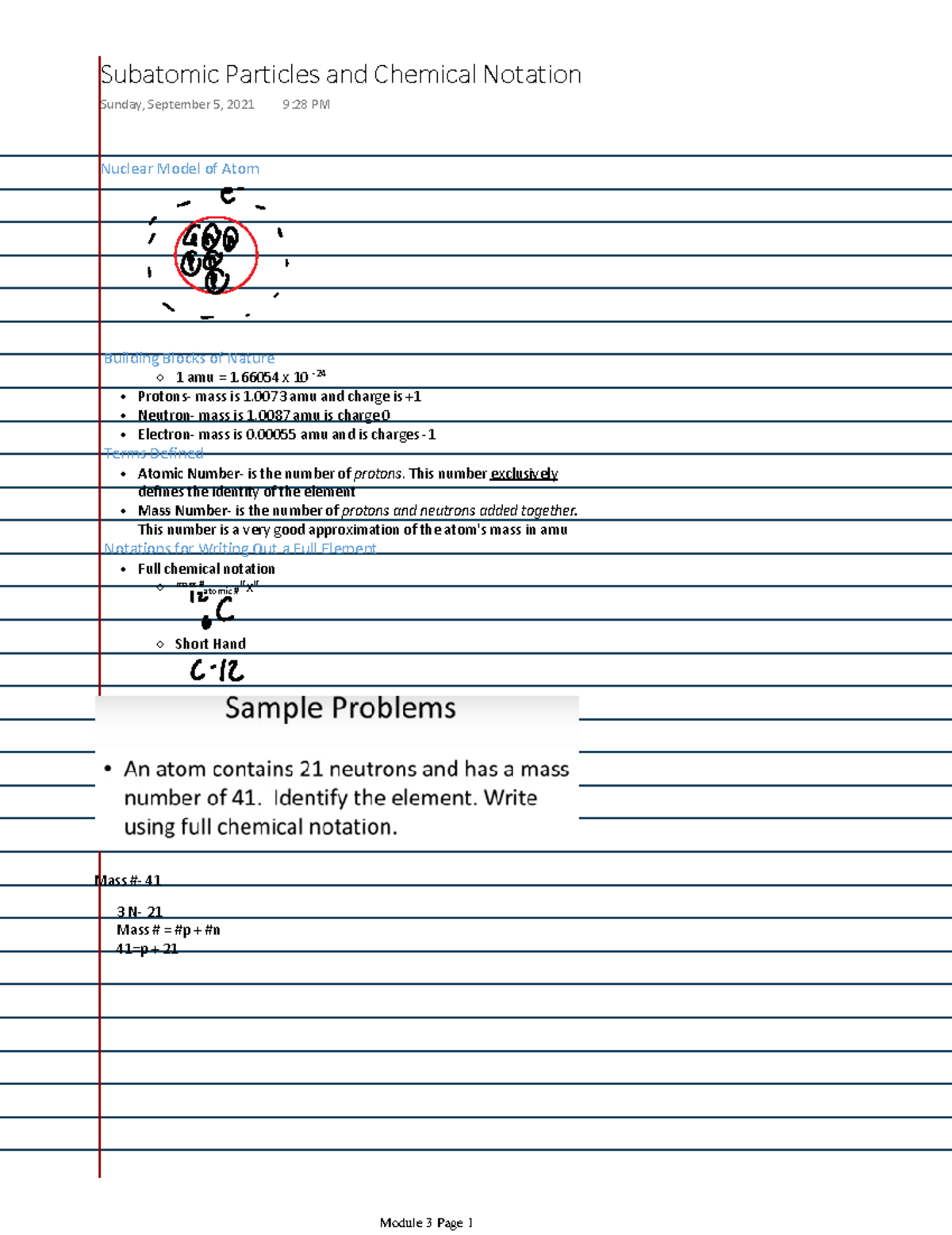 Module 3 - Lecture notes 16-26 - Nuclear Model of Atom Building Blocks ...