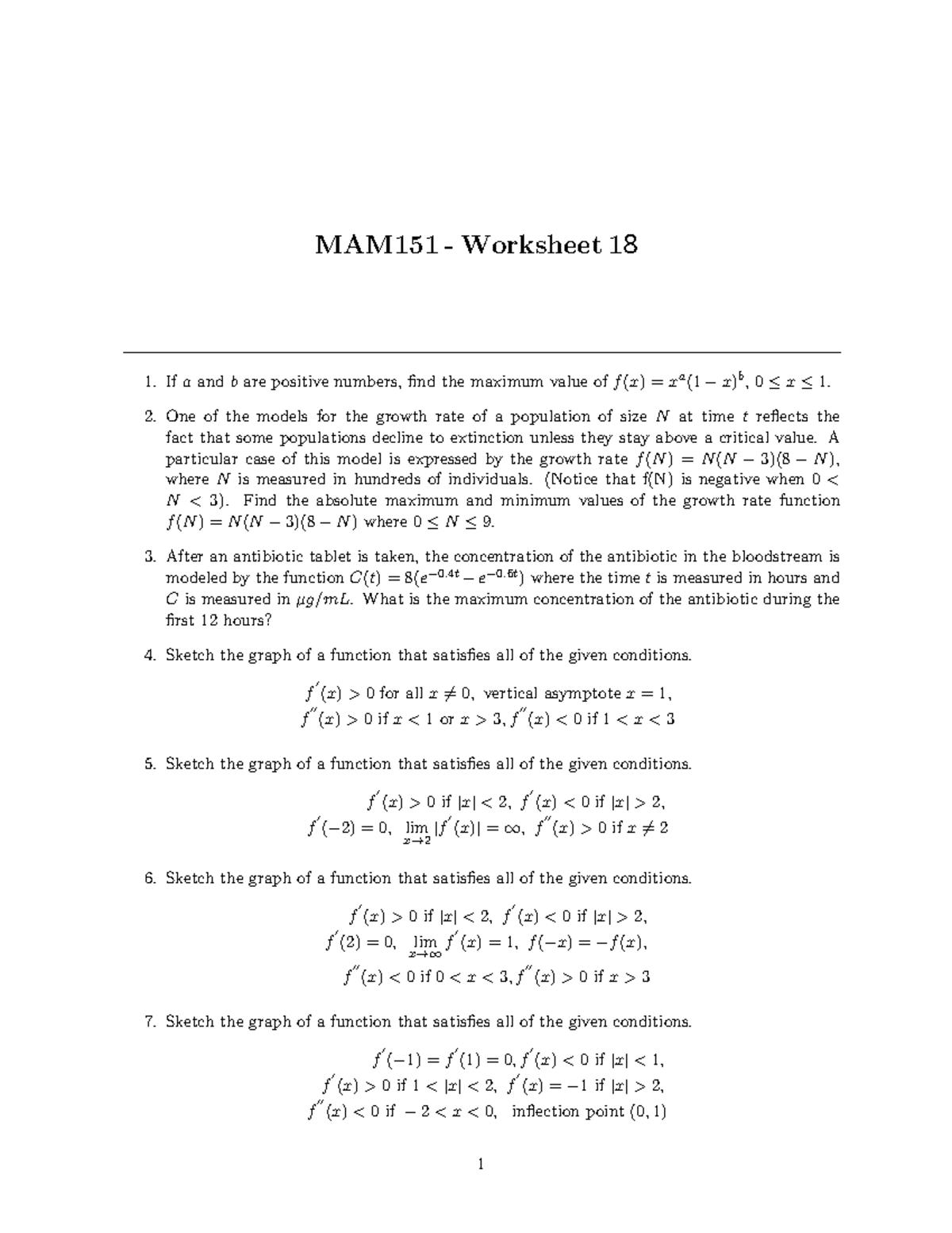 Worksheet on Application of derivatives - If a and b are positive ...
