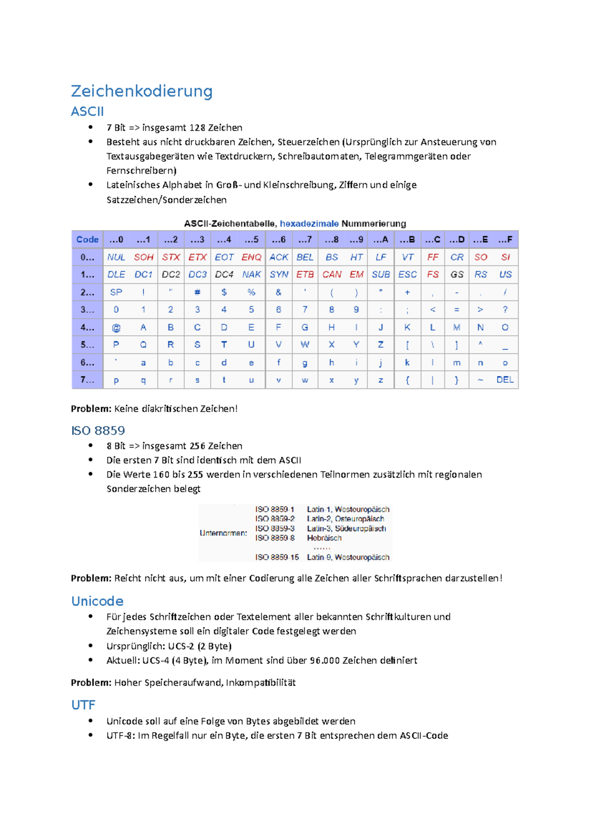 Zusammenfassung - Theoretische Informatik II - Zeichenkodierung ASCII 7 ...