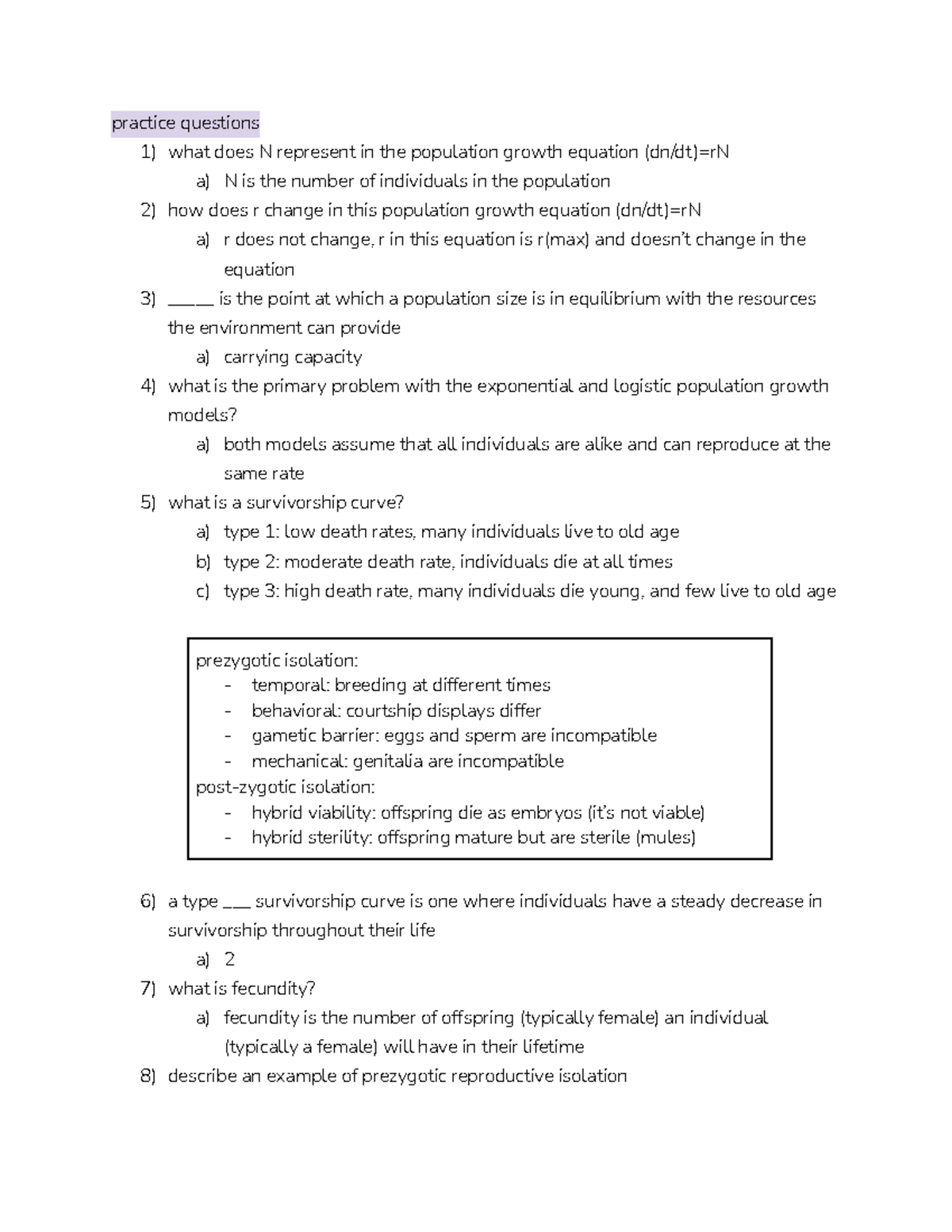Biology 114 Practice Questions Practice Questions 1 What Does N